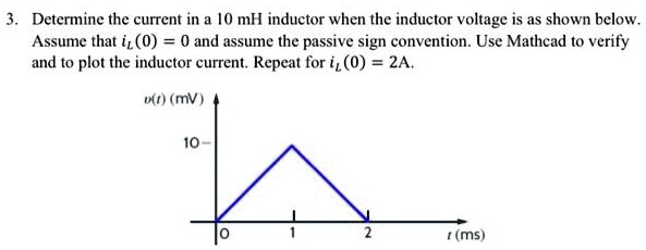 3. Determine the current in a 10 mH inductor when the inductor voltage is as shown below. Assume ...