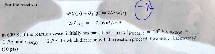 SOLVED: For the reaction 2NO(g) + Oz(g) = 2NOz(g) AG Txn -72.6 kJ /mol at 600 K, if the reaction ...