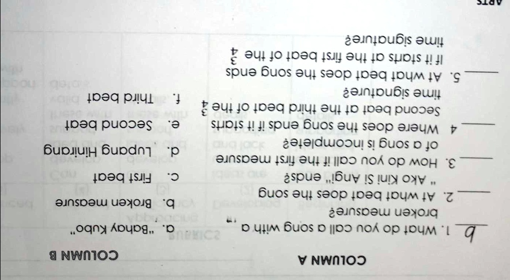 column a column b a bahay kubo b broken measure c first beat d lupang ...