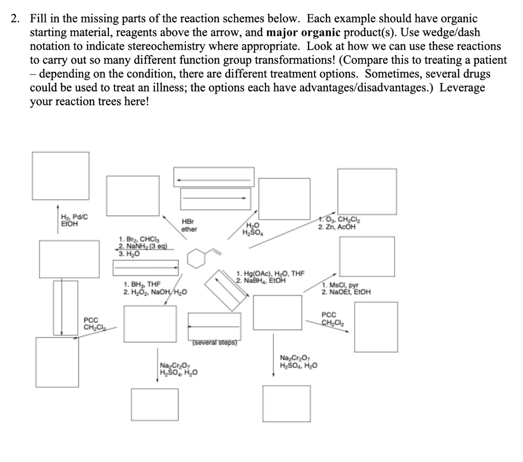 2 fill in the missing parts of the reaction schemes below each example ...