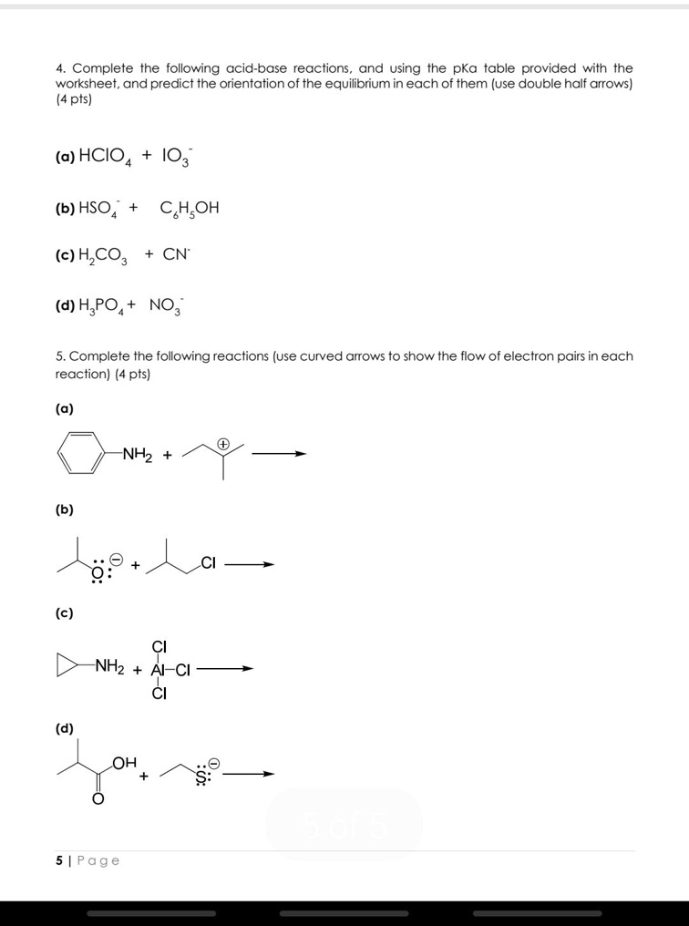 SOLVED: Complete the following acid-base reactions and using the pKa ...
