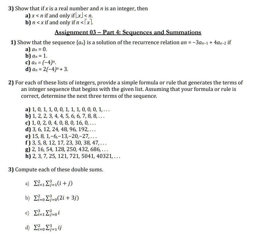 SOLVED: 3) Show that if x is a real number and n is an integer, then a) x