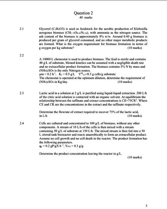 texts question 2 40 marks 21 glycerol ch3o3 is used as feedstock for ...