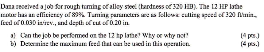 SOLVED: Dana received a job for rough turning of alloy steel (hardness ...