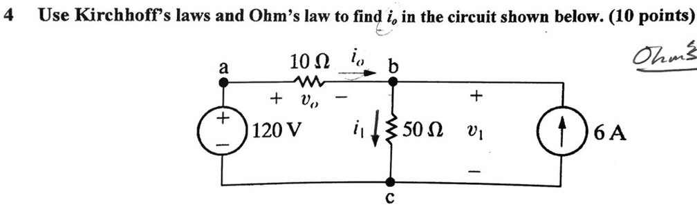 a use kirchhoffs laws and ohms law to find i in the circuit shown below ...