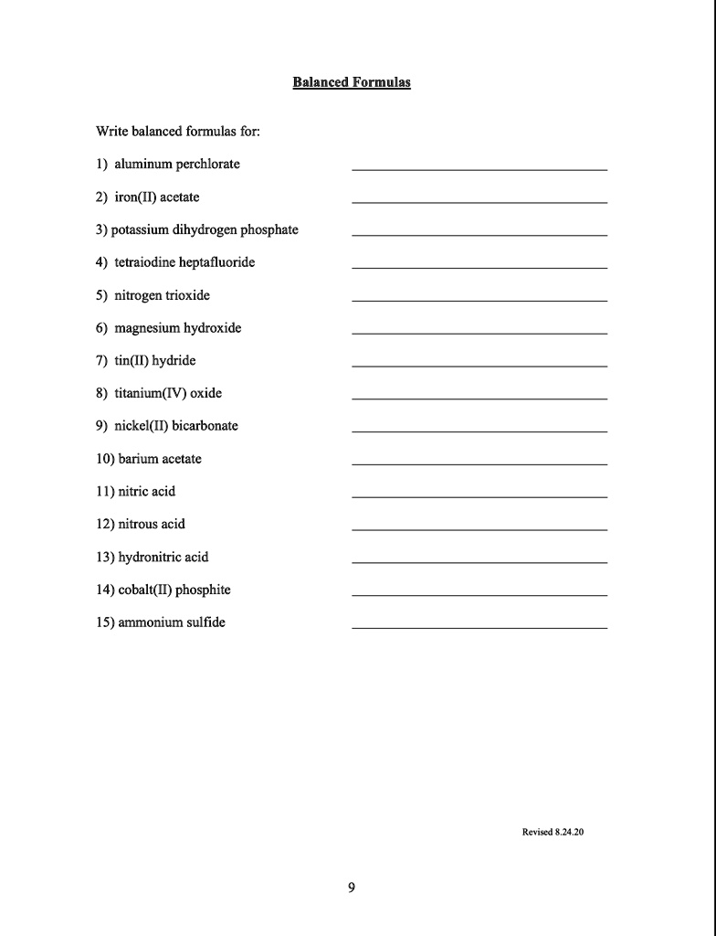Write balanced formulas for: 1) aluminum perchlorate 2) iron(II ...