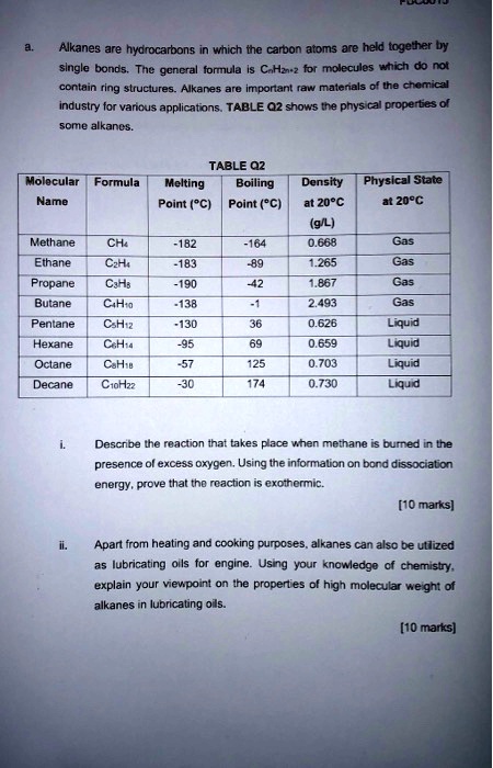 SOLVED: Alkanes are hydrocarbons which the carbon atoms are held togeter by slngle bonds. Tnt ...