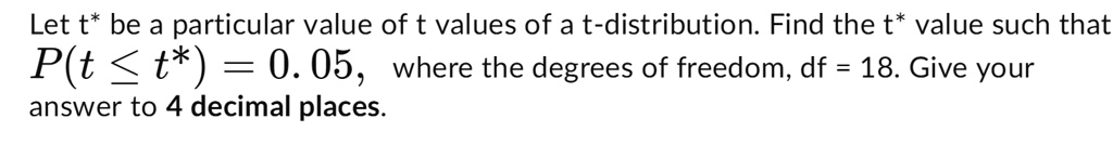 SOLVED: Let t* be a particular value of t values of a t-distribution ...