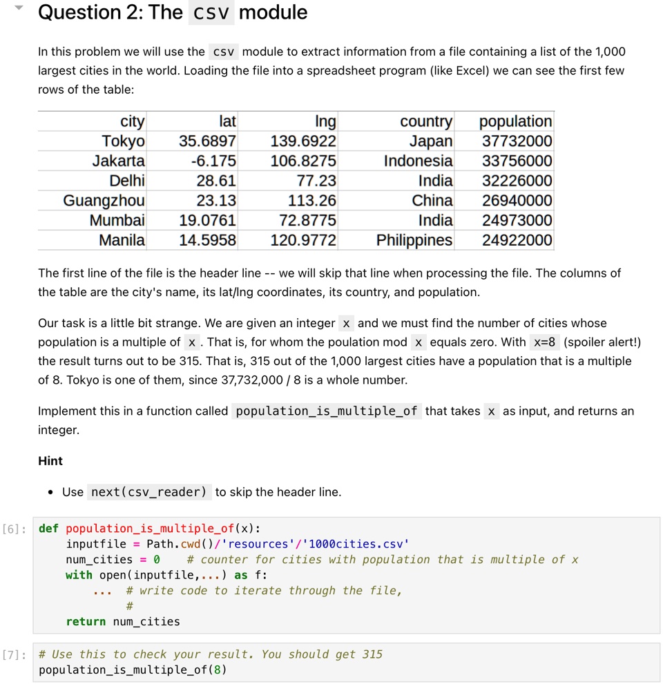 Question 2 The Csv Module In This Problem We Will Use The Csv Module 0014