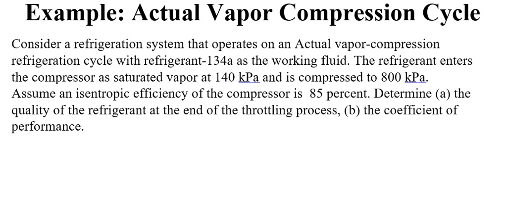 Example: Actual Vapor Compression Cycle Consider a refrigeration system ...