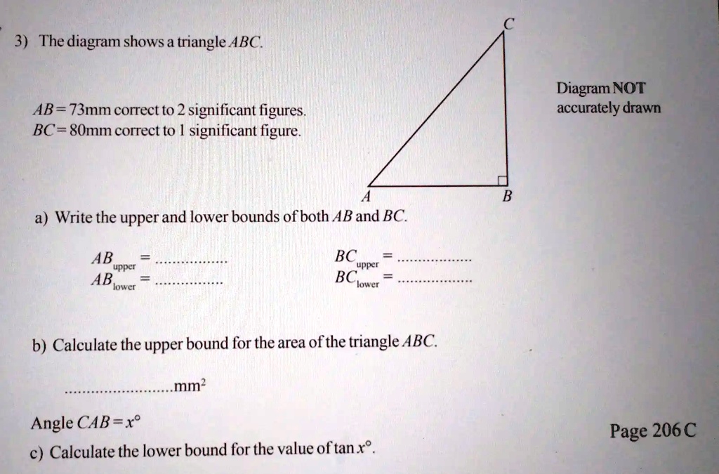 3 the diagram shows a triangle abc diagram not accurately drawn ab 73mm correct to 2 significant ...