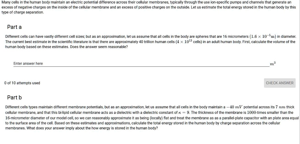 SOLVED:Many cells in the human body maintain an electric potentia ...