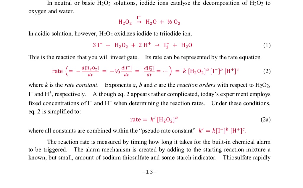 SOLVED: In neutral or basic H2O2 solutions, iodide ions catalyze the ...