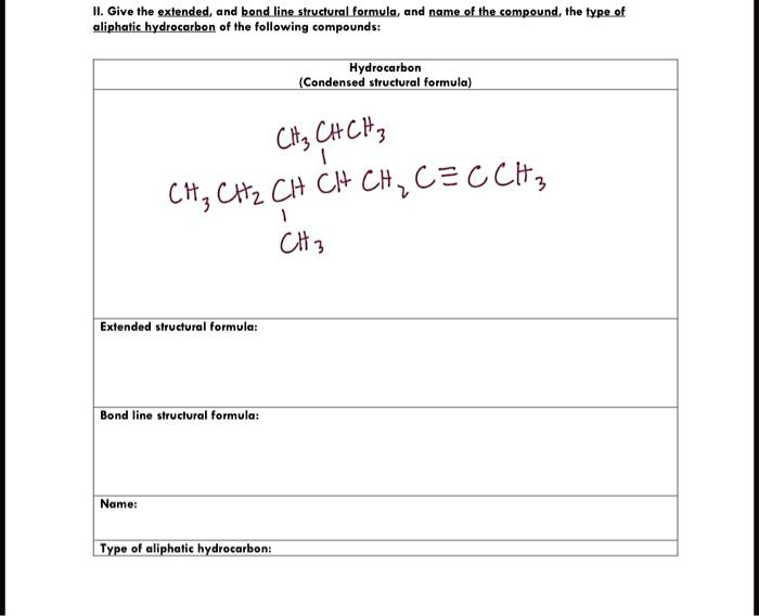 SOLVED: Give the extended and bond line structural formula, and name of the compound, the type ...