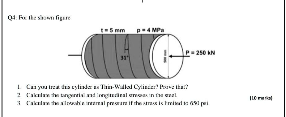 SOLVED: Q4: For the shown figure P = 250 kN Can you treat this cylinder ...