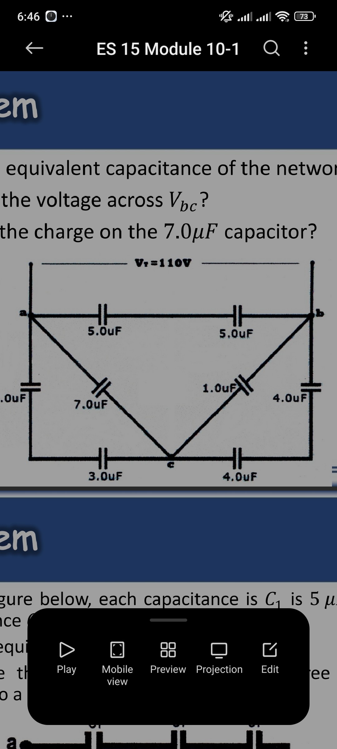 6:46 73 ← ES 15 Module 10-1 2 m equivalent capacitance of the netwol the voltage across Vb c ...