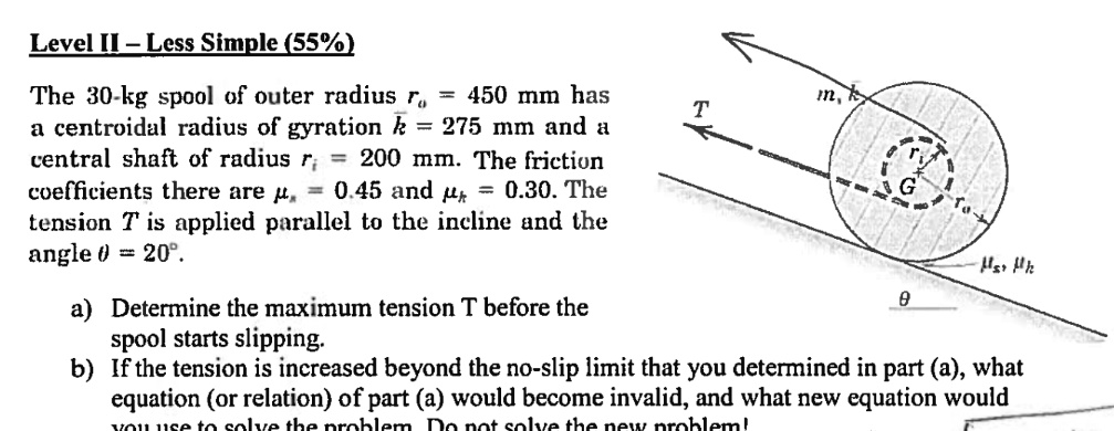 level ii less simple 55 the 30 kg spool of outer radius r 450 mm has a ...