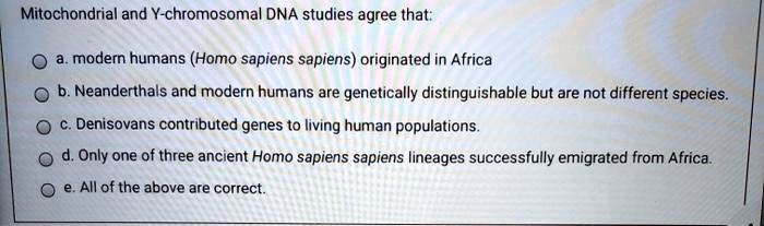 Mitochondrial and Y-chromosomal DNA studies agree that: a....