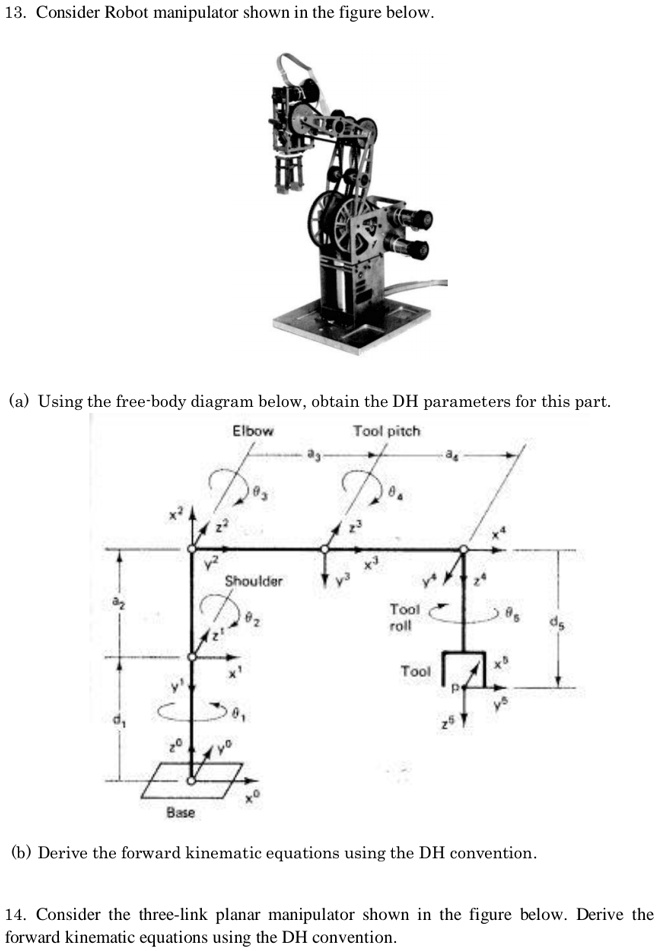 13. Consider Robot manipulator shown in the figure below. (a) Using the free-body diagram below ...