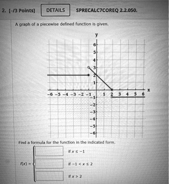 SOLVED: DETAILS SPRECALCZCOREQ 2.2.050. A graph of a piecewise defined function is given: 23 4 5 ...
