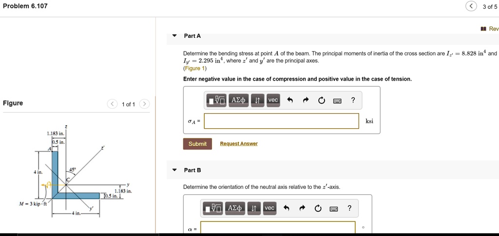 Problem 6.107 Figure Part A Determine the bending stress at point A of ...