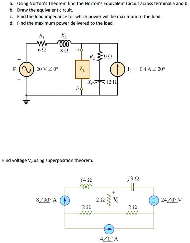 SOLVED: a. Using Norton's Theorem find the Norton's Eguivalent Circuit across terminal a and b b ...
