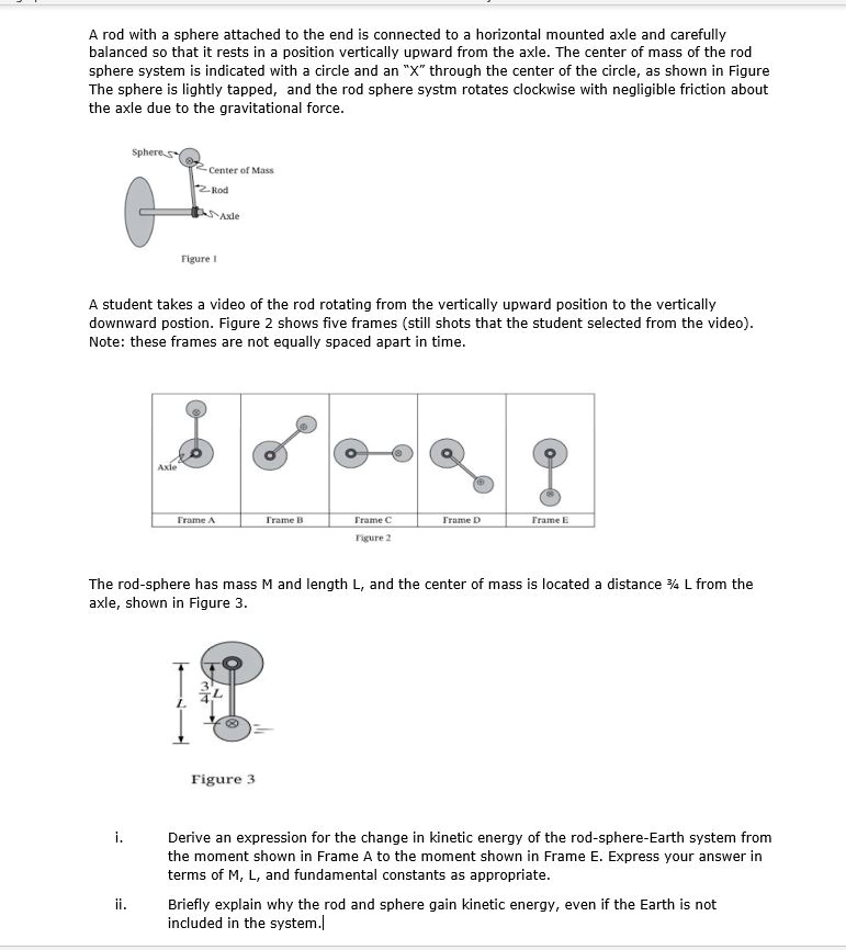 A rod with a sphere attached to the end is connected to a horizontal ...