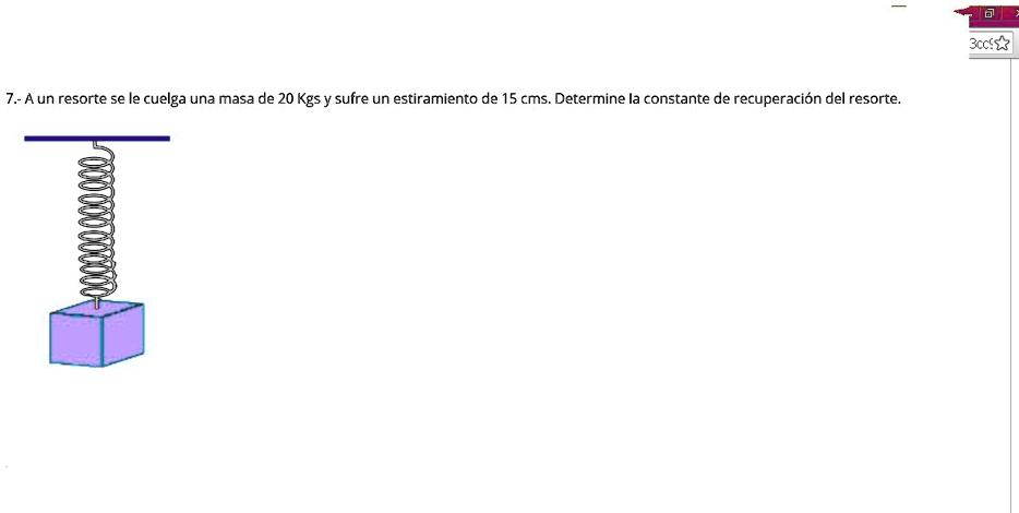 SOLVED: A un resorte se le cuelga una masa de 20 Kgs y sufre un ...