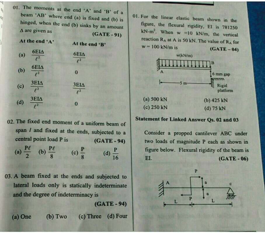 [GET ANSWER] 01. The moments at the end 'A' and 'B' of a beam 'AB ...
