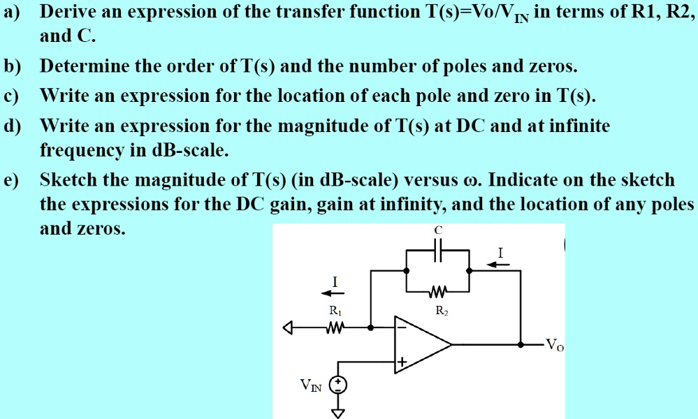 a) Derive an expression of the transfer function T(s)=Vo/VIN in terms ...