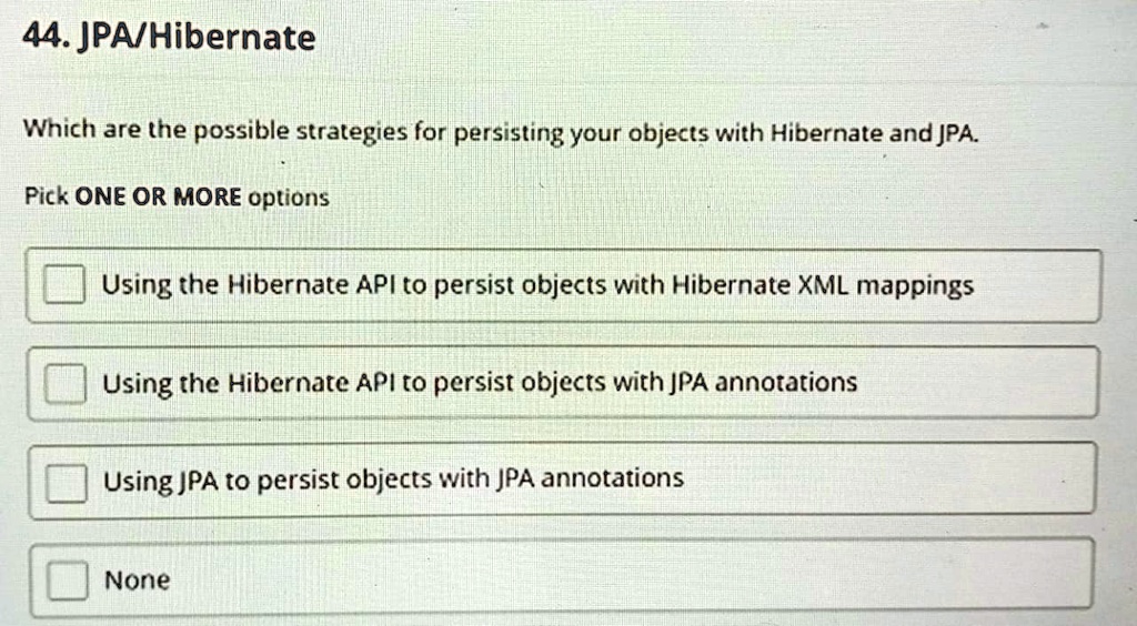 VIDEO solution: JPA/Hibernate Which are the possible strategies for ... VIDEO solution: JPA/Hibernate Which are the possible strategies for ...