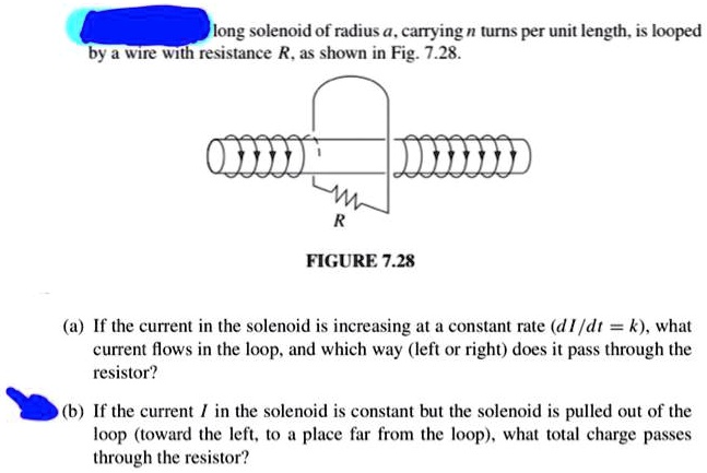 SOLVED: A long solenoid of radius a, carrying n turns per unit length, is looped by a wire with ...
