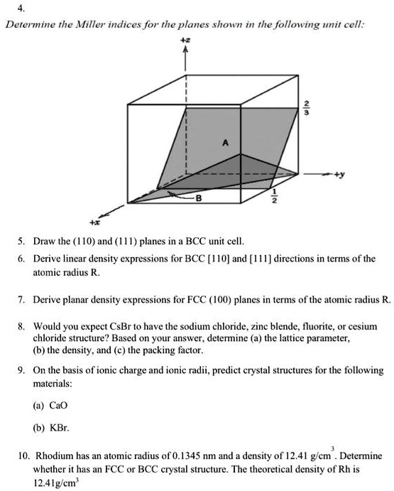 4. Determine the Miller indices for the planes shown in the following ...
