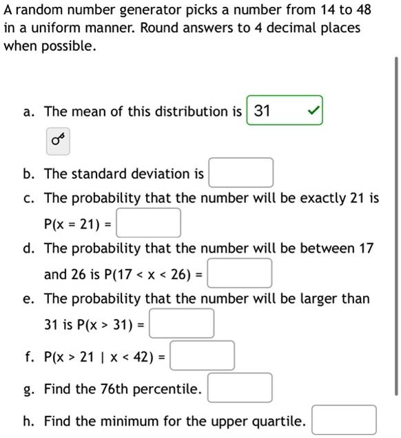 A random number generator picks a number from 14 to 48 in a uniform ...