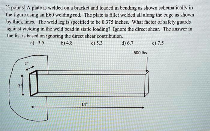 A plate is welded onto a bracket and loaded in bending as shown ...