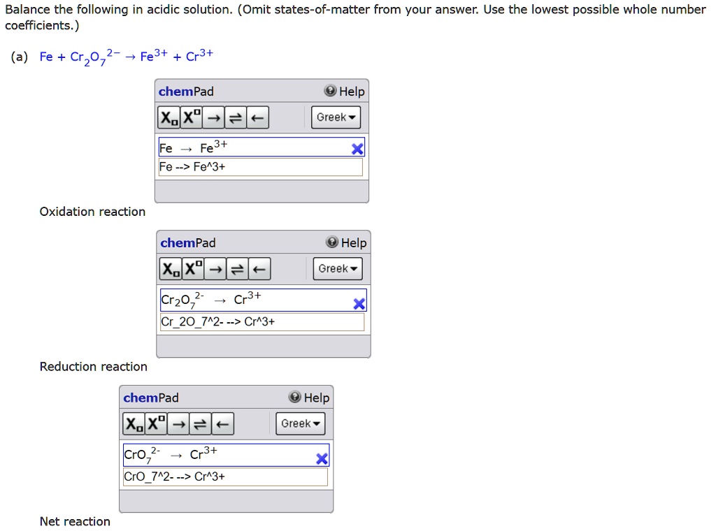 SOLVED: Balance the following in acidic solution. (Omit states-of ...
