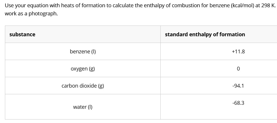 use your equation with heats of formation to calculate the enthalpy of ...
