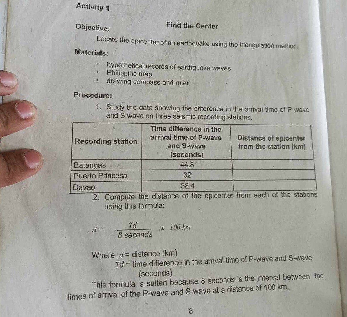 Activity 1 Objective: Find the Center Locate the epicenter of an ...