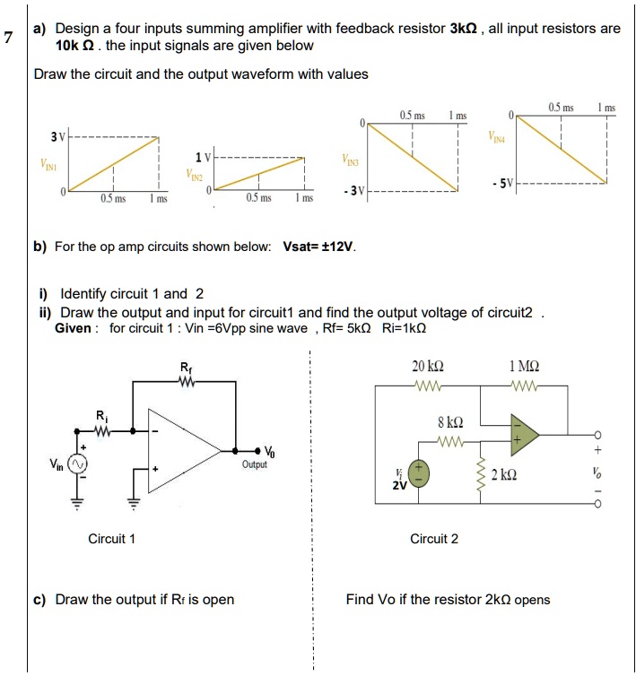 SOLVED: a) Design a four-input summing amplifier with a feedback resistor of 3kâ„¦. All input ...