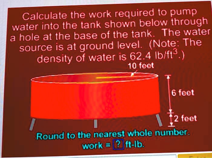 Calculate the work required to pump water into the tank shown below ...