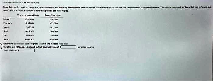 SOLVED: High-low method. The high-low method is used to determine the variable cost per unit by ...