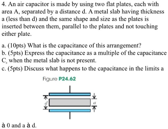 SOLVED: An air capacitor is made by using two flat plates, each with ...