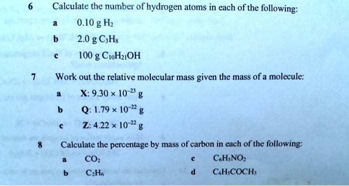 Calculate the number of hydrogen atoms in each of the...