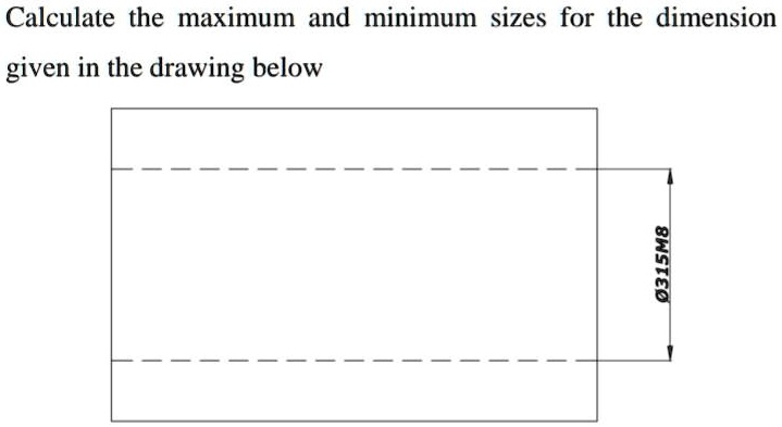 SOLVED: Calculate the maximum and minimum sizes for the dimension given in the drawing below 1