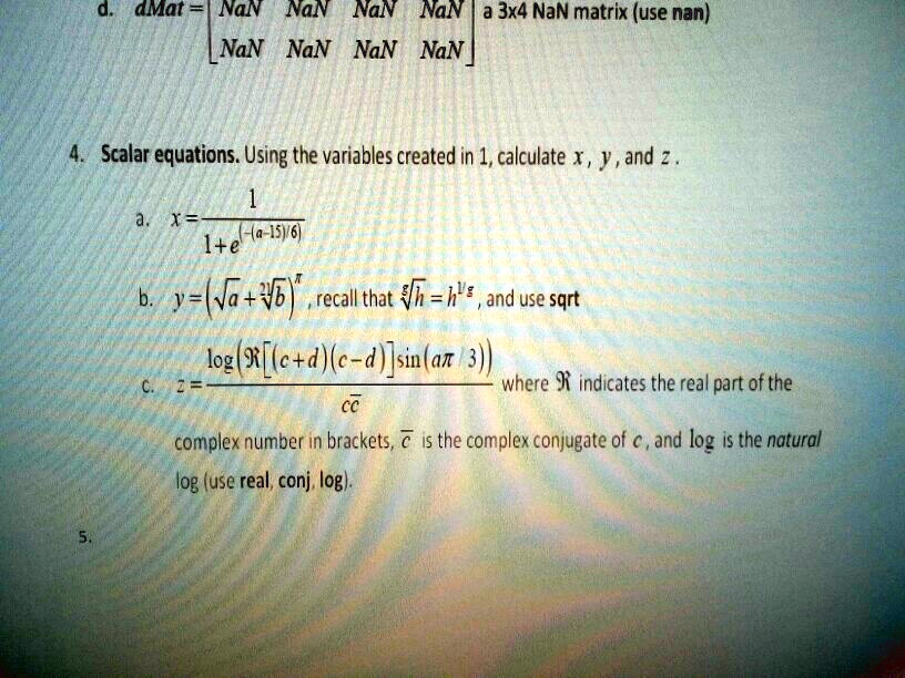SOLVED: NaNa3x4NaNmatrix(use nan NaN NaN NaNNaN 4.Scalar equations.Using the variables created ...