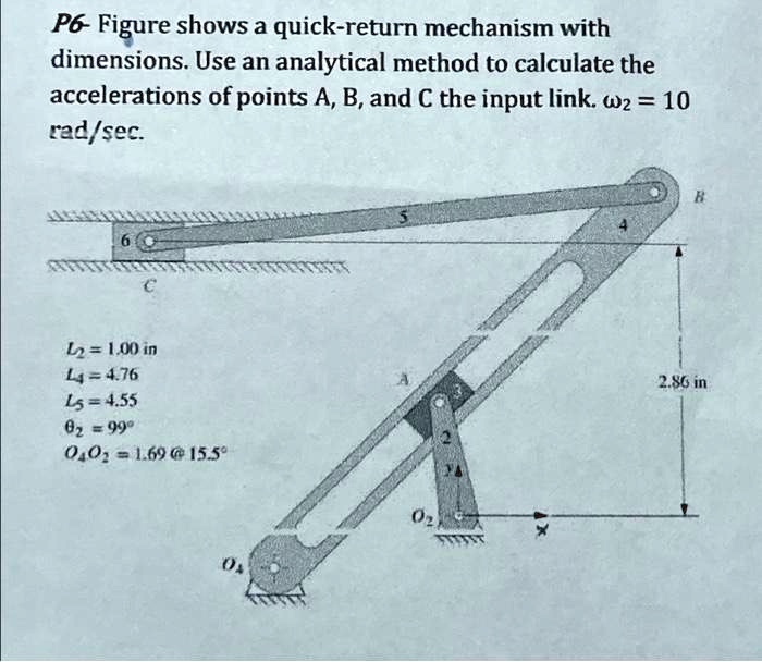 SOLVED: P6- Figure shows a quick-return mechanism with dimensions. Use an analytical method to ...