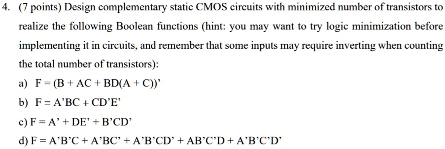 points design complementary static cmos circuits with minimized number ...