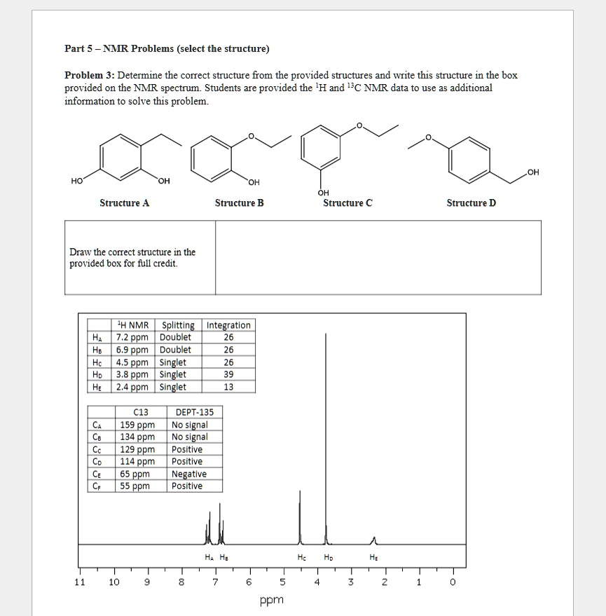 part 5 nmr problems select the structure problem 3 determine the correct structure from the ...