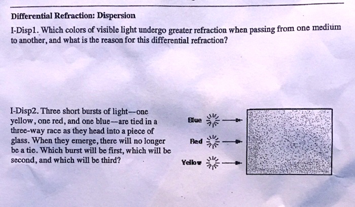 SOLVED: Differential Refraction: Dispersion [-Displ. Which colors of ...