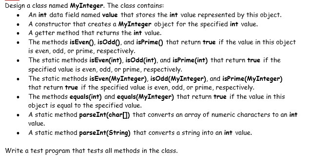 Solved Need This In Simple Java Please Design A Class Named Myinteger The Class Contains An